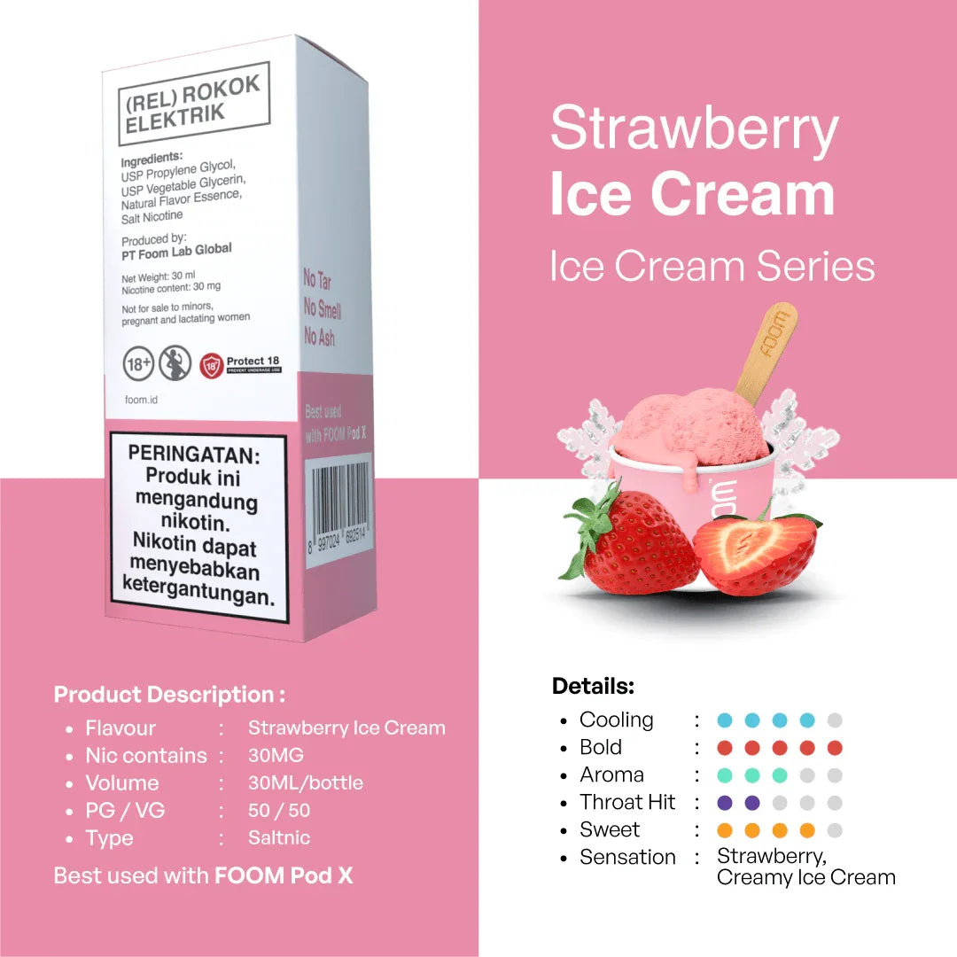 Liquid Saltnic Strawberry Ice Cream - Ice Cream Series FOOM
