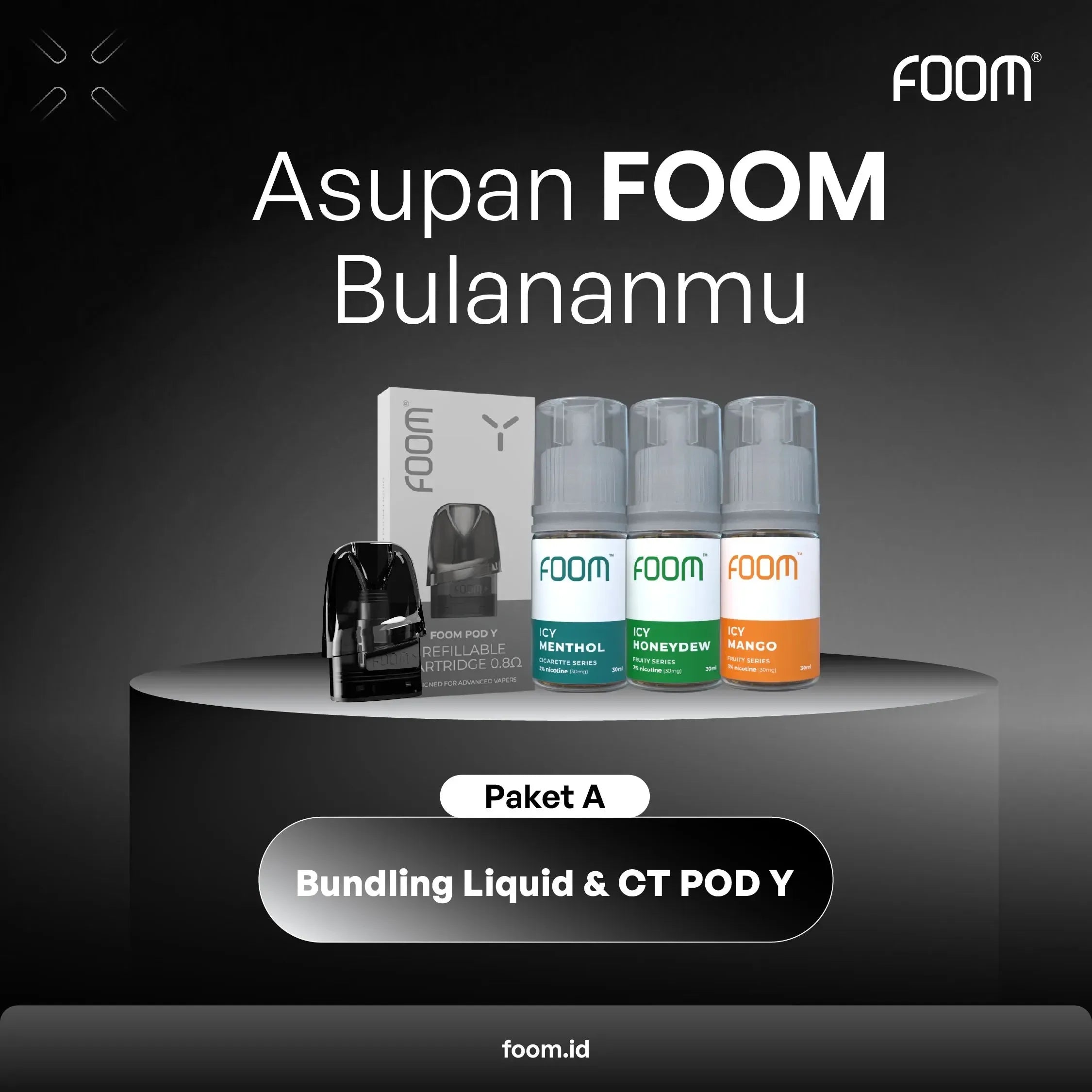Paket Bulanan Cartridge Pod Y + Liquid | FOOM | FOOM Lab Global